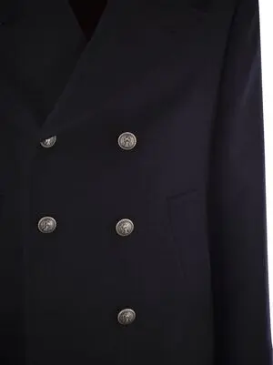 Brunello Cucinelli Double Wool Flannel Pea Coat With Metal Buttons