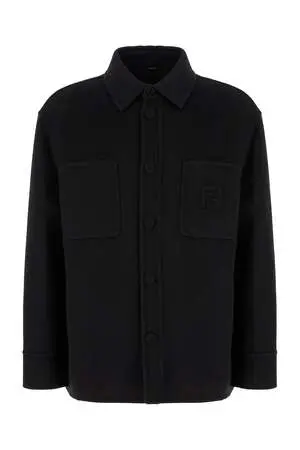 Fendi Black Textured Jacket With Logo Detail - Multicolor