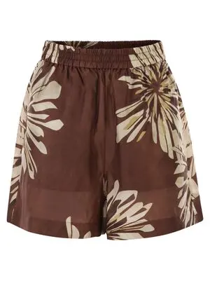 Brunello Cucinelli Silk Twill Floral Print Shorts - Multicolor