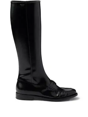 Prada Leather Loafer Boots - Black