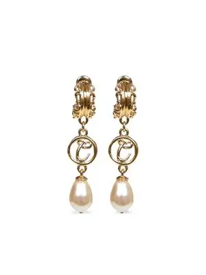 Chloé Clip-on Drop Earrings With Faux Pearl Detail - Silver