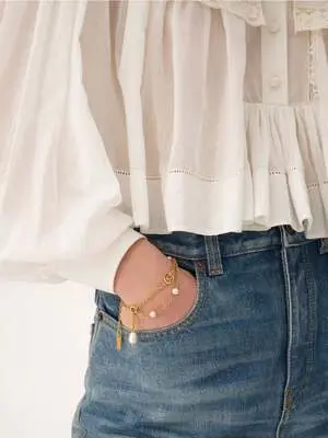 Chloé Gold Tone Brass And Glass Pearl Bracelet - Silver