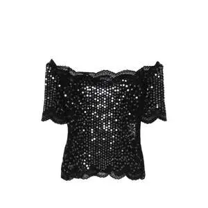 Rabanne Off-shoulder Sequin Embellished Top - Black