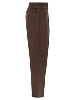 Brunello Cucinelli Baggy Pull-up Trousers In Fluid Twill - Brown