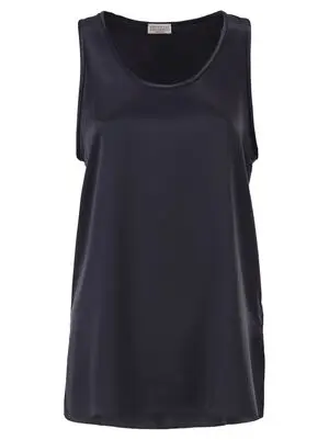 Brunello Cucinelli Brunello Cucinelli Stretch Silk Satin Crew Neck Top Multicolor
