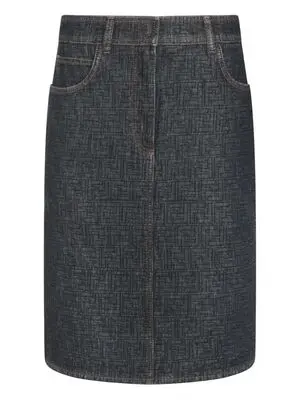 Fendi Flared Midi Denim Skirt With All-over Quilted Ff Motif - Blue