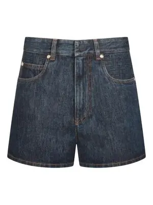 Fendi Flared Denim Shorts With Quilted Ff Motif - Blue