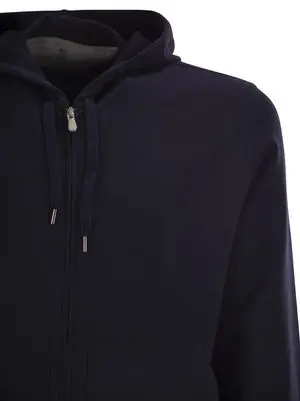Brunello Cucinelli Cotton Fleece Zip-up Hooded Sweatshirt - Blue