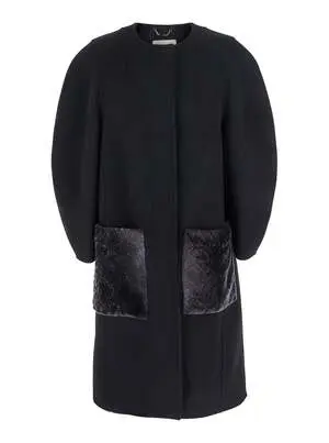 Fendi FENDI Black Wool Blend Coat With Puffed Sleeves And Shearling Pockets Multicolor
