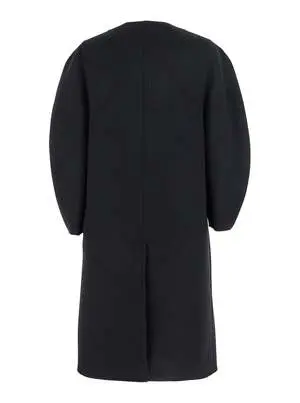 Fendi Black Wool Blend Coat With Puffed Sleeves And Shearling Pockets - Multicolor