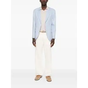 Brunello Cucinelli Light Linen & Virgin Wool Blend Blazer - Blue