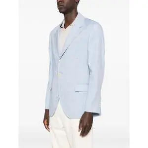 Brunello Cucinelli Light Linen & Virgin Wool Blend Blazer - Blue