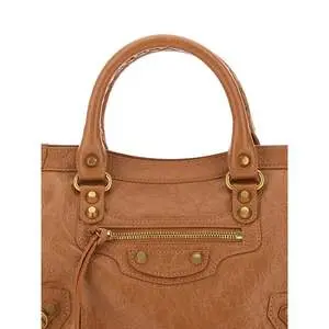 Balenciaga Leather Top Handle Bag With Detachable Shoulder Strap - Brown