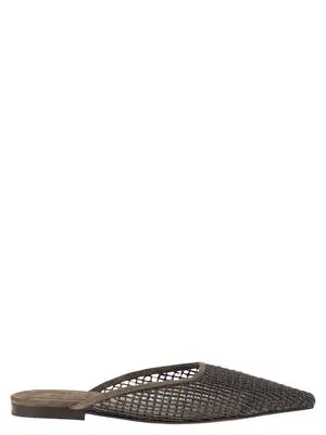 Brunello Cucinelli Suede Mules With Precious Net Embroidery - Brown