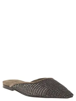 Brunello Cucinelli Suede Mules With Precious Net Embroidery