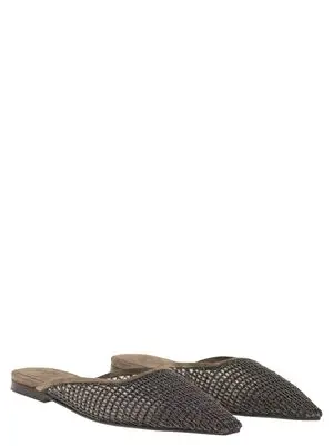 Brunello Cucinelli Suede Mules With Precious Net Embroidery