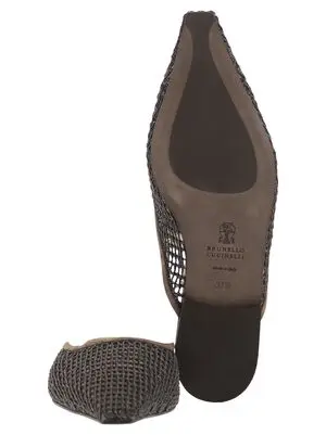 Brunello Cucinelli Suede Mules With Precious Net Embroidery