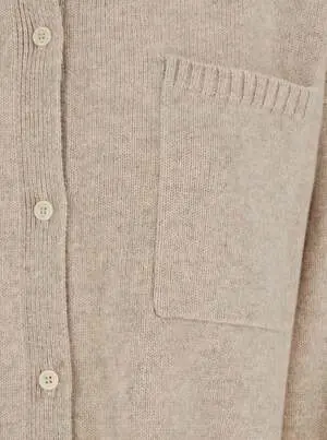 Max Mara Beige Cashmere Cardigan With Classic Collar And Patch Pocket - Multicolor