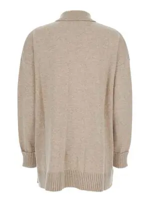 Max Mara Beige Cashmere Cardigan With Classic Collar And Patch Pocket - Multicolor