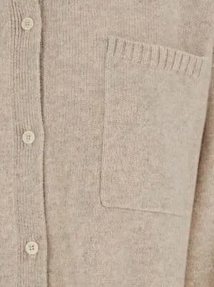 Max Mara Beige Cashmere Cardigan With Classic Collar And Patch Pocket - Multicolor