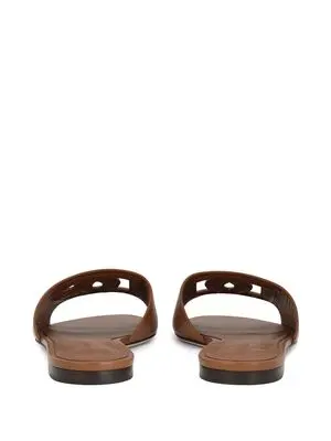 Dolce & Gabbana Dg Millennials Leather Flat Slides - Brown