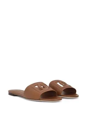 Dolce & Gabbana Dg Millennials Leather Flat Slides - Brown