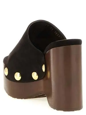 GIANVITO ROSSI Suede Ardea Clogs With Metallic Studs - Brown