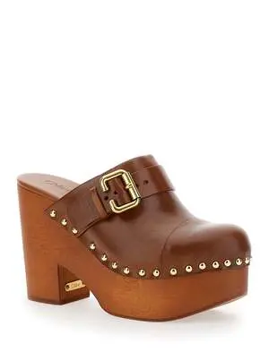 Chloé Leather And Wood Wedge Clogs