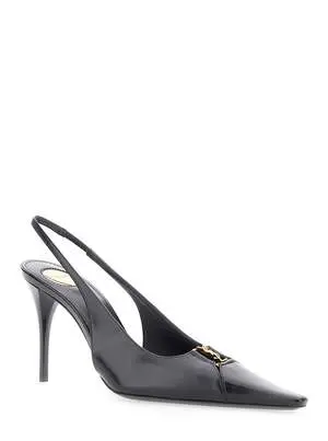 Saint Laurent Babylone' Slingback Pumps With Cut-out Toe And Cassandre Plate - Multicolor