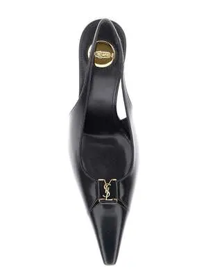 Saint Laurent Babylone' Slingback Pumps With Cut-out Toe And Cassandre Plate - Multicolor