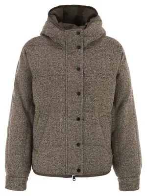 Brunello Cucinelli Reversible Virgin Wool And Silk Down Jacket With Hood - Brown