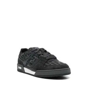 Fendi Charcoal Grey Suede Ff-logo Embroidered Lace-up Low-top Sneakers - Gray