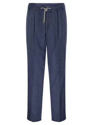Brunello Cucinelli Lightweight Denim Trousers With Drawstring And Double Pleats