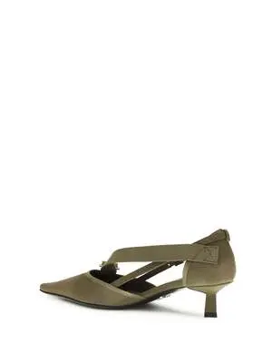 Prada Cotton Buckled Kitten Heel Pumps - Green