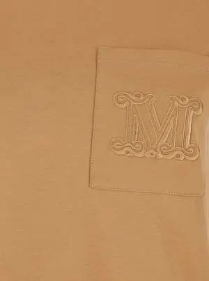Max Mara Papaia Cotton Crewneck T-shirt With Embroidered Logo Pocket - Cream