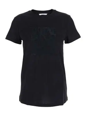Max Mara Crewneck Cotton T-shirt With Logo - Black