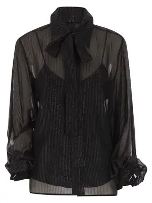 Max Mara Silk Chiffon Blouse With Lamé Stripe And Removable Tie