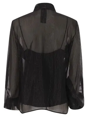 Max Mara Silk Chiffon Blouse With Lamé Stripe And Removable Tie