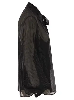 Max Mara Silk Chiffon Blouse With Lamé Stripe And Removable Tie
