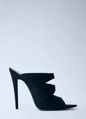Saint Laurent Emilie Pleated Strap Mules - Black