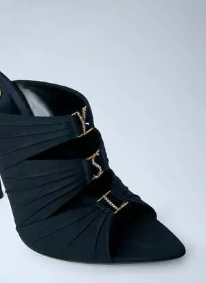 Saint Laurent Emilie Pleated Strap Mules - Black