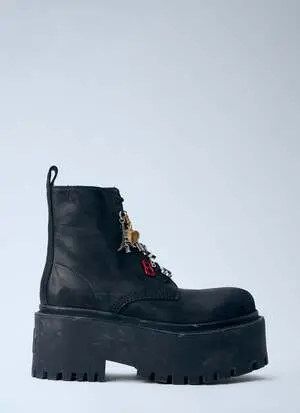 Balenciaga Charm-detail Platform Leather Ankle Boots - Black