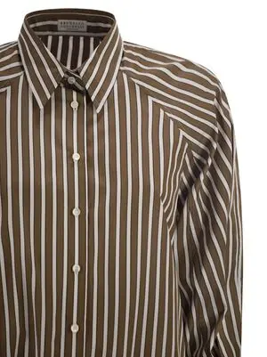 Brunello Cucinelli Striped Cotton Shirt With Elasticated Hem - Multicolor