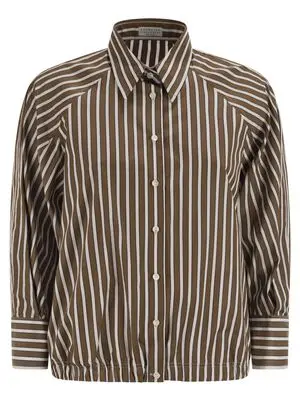 Brunello Cucinelli Striped Cotton Shirt With Elasticated Hem
