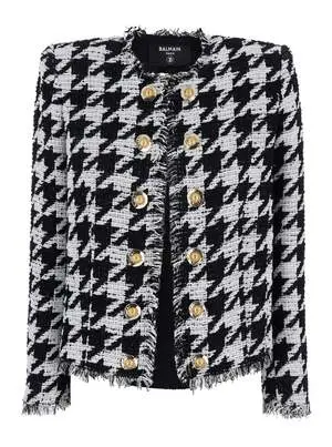 Balmain Houndstooth Check Jacket With Fringed Hem - Multicolor