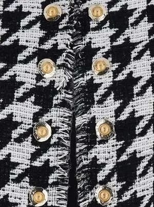 Balmain Houndstooth Check Jacket With Fringed Hem - Multicolor