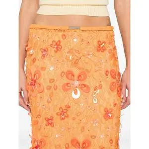 Gucci Floral Appliqué Sequin Embellished Lace Skirt