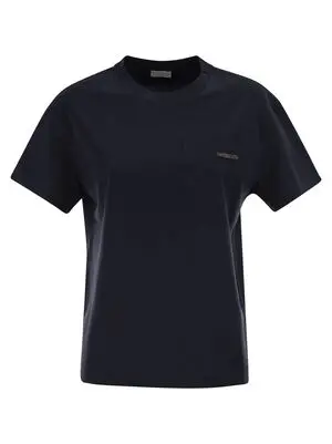 Brunello Cucinelli Cotton Jersey T-shirt With Embellished Pocket - Blue