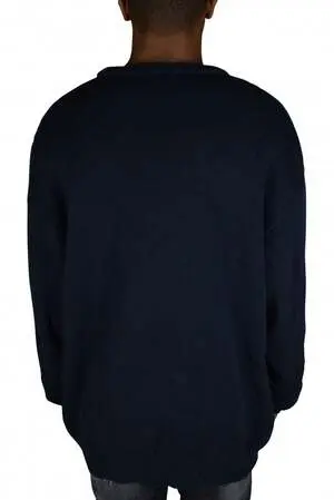 Balenciaga Navy Logo Print Knit Sweater - Blue
