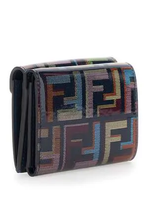 Fendi Wallet With Logo Plate On The Front And All-over Ff Motif In Fabric - Multicolor